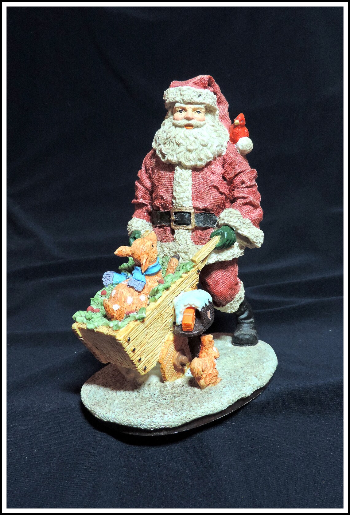 Santa Carring a Deer in a Wheel Barrow. Vintage Hand Pained | Etsy