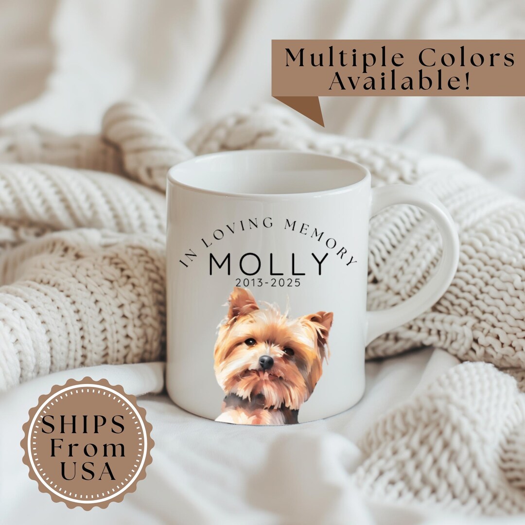 Custom Pet Memorial Mug With Watercolor Pet Photo, Pet Name - Dog ...