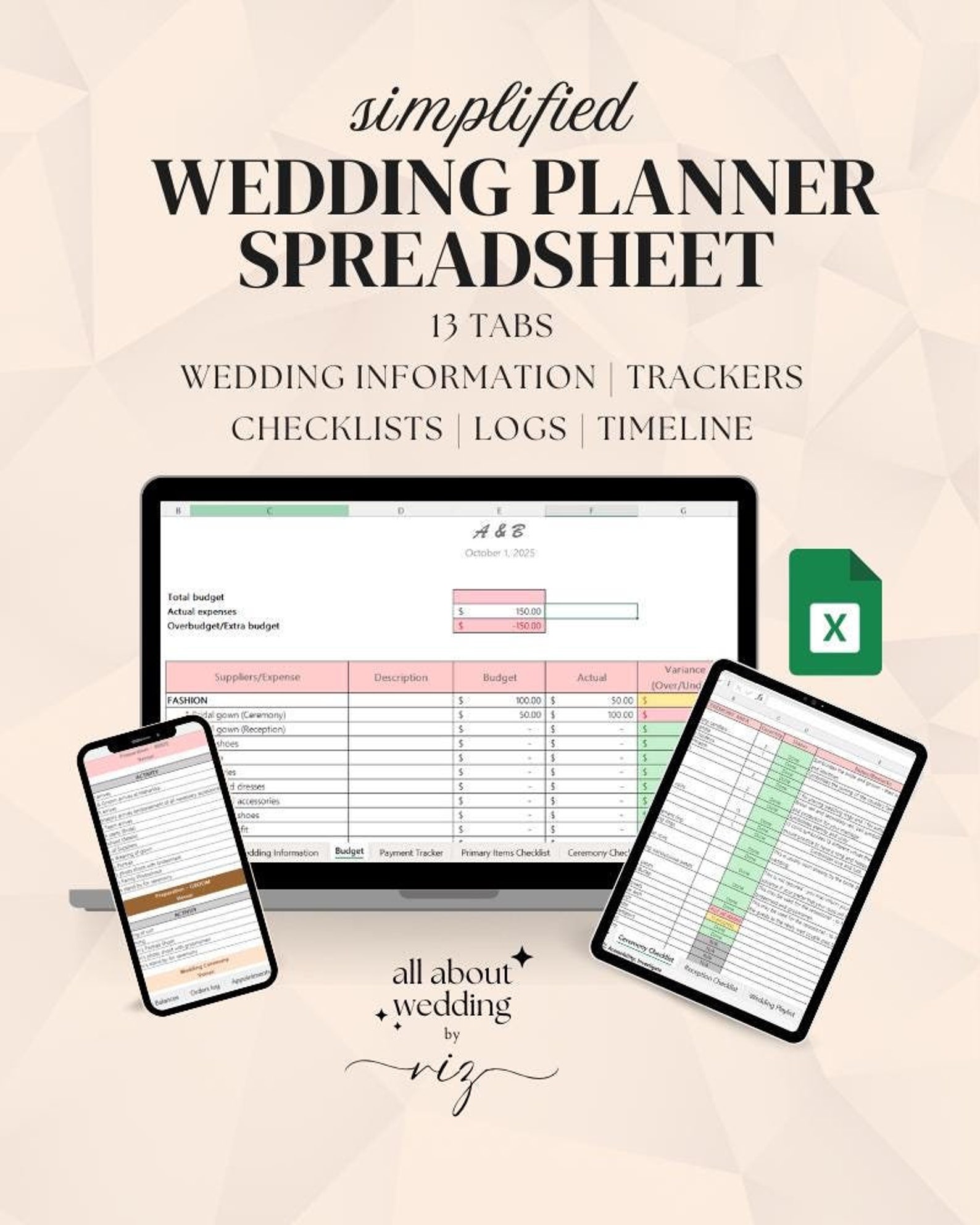Wedding Planner Spreadsheet Excel Template | Wedding Budget | Wedding ...