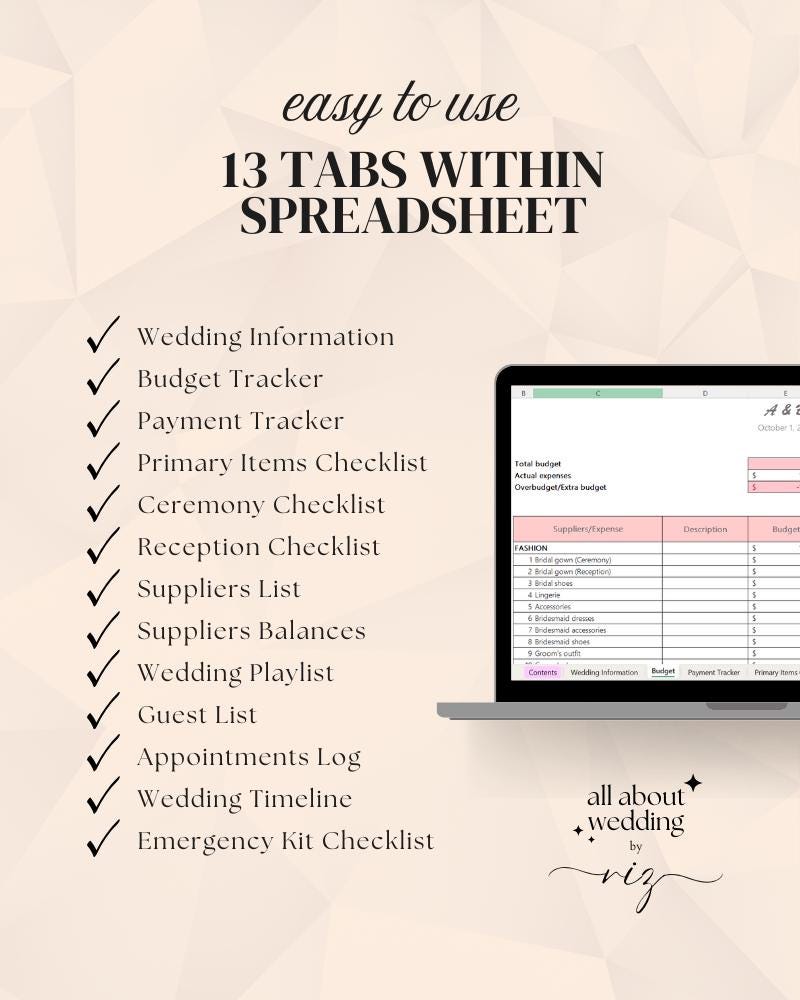 Wedding Planner Spreadsheet Excel Template | Wedding Budget | Wedding ...