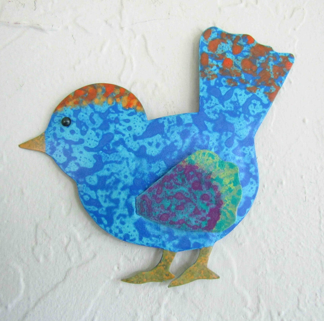 BLUE Bird Art Metal Wall or Stake Sculpture Upcycled Metal Bird Small ...