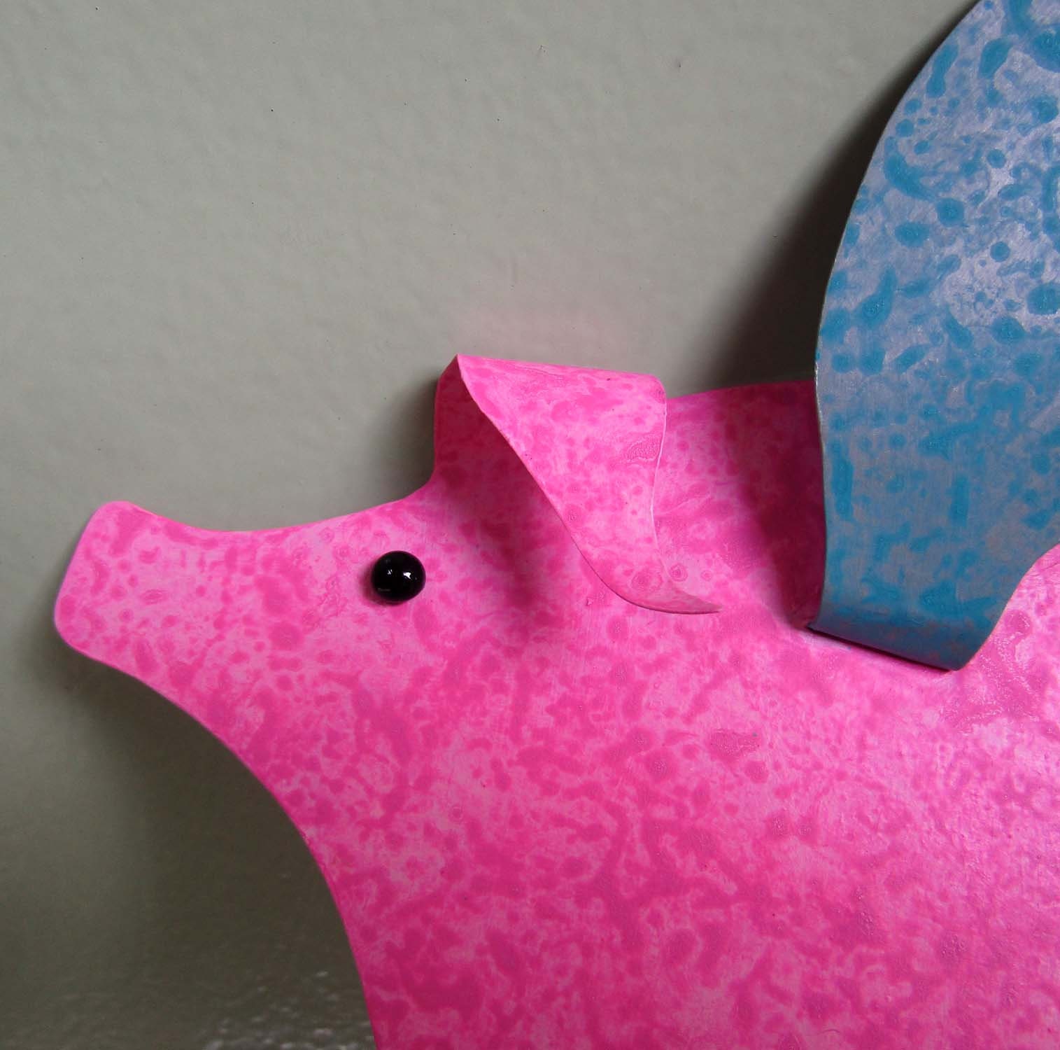 Pig Art Metal Sculpture Flying Pig Tree Topper Pink Turquoise - Etsy