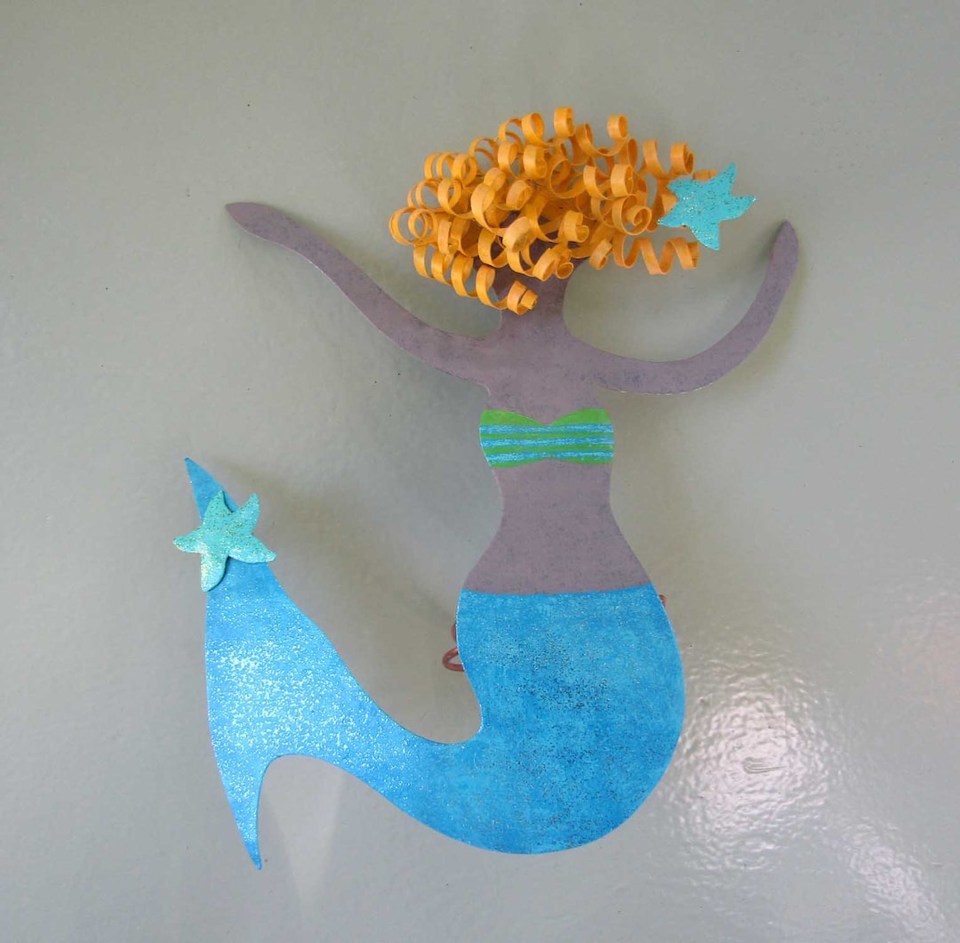 Mermaid Tree Topper Original Metal Art Mermaid Christmas Vintage Metal ...