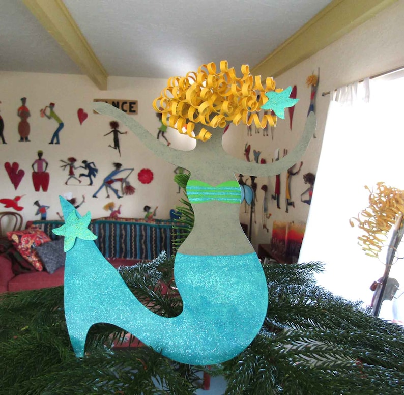 Mermaid Tree Topper Original Metal Art Mermaid Christmas Recycled Metal ...