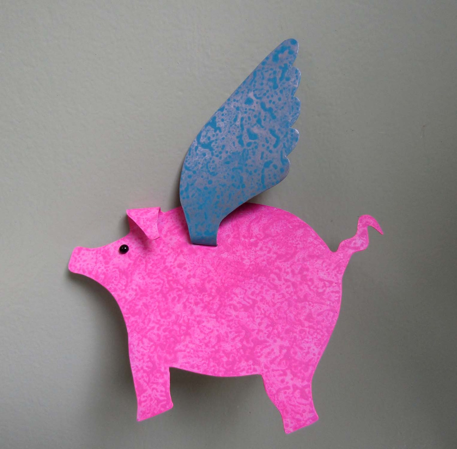 Pig Art Metal Sculpture Flying Pig Tree Topper Pink Turquoise - Etsy