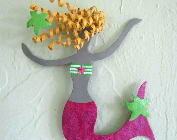 Mermaid Art Metal Wall Decor - Rosie - Beach House Coastal Ocean Theme ...