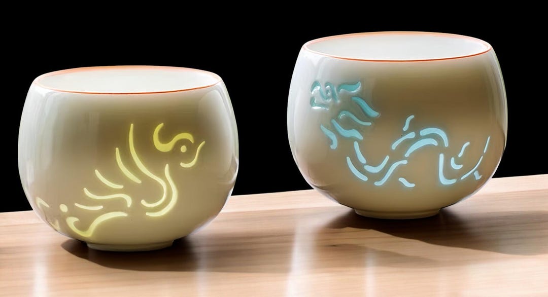 Handcrafted Linglong Porcelain Dragon Phoenix Owner Cups – Exquisite ...