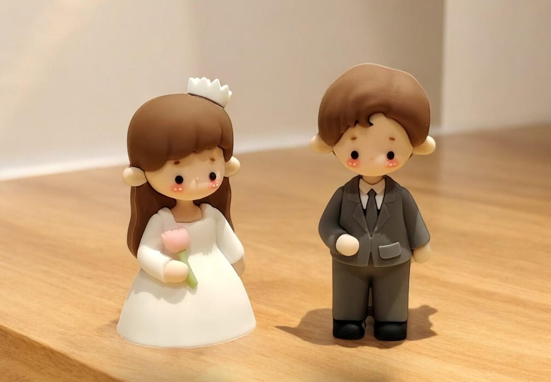 Handmade Rubber Couple Figurines Cute Cartoon Wedding Casual Miniature ...