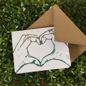 Heart Hands Block Print Greeting Card Free Shipping - Etsy