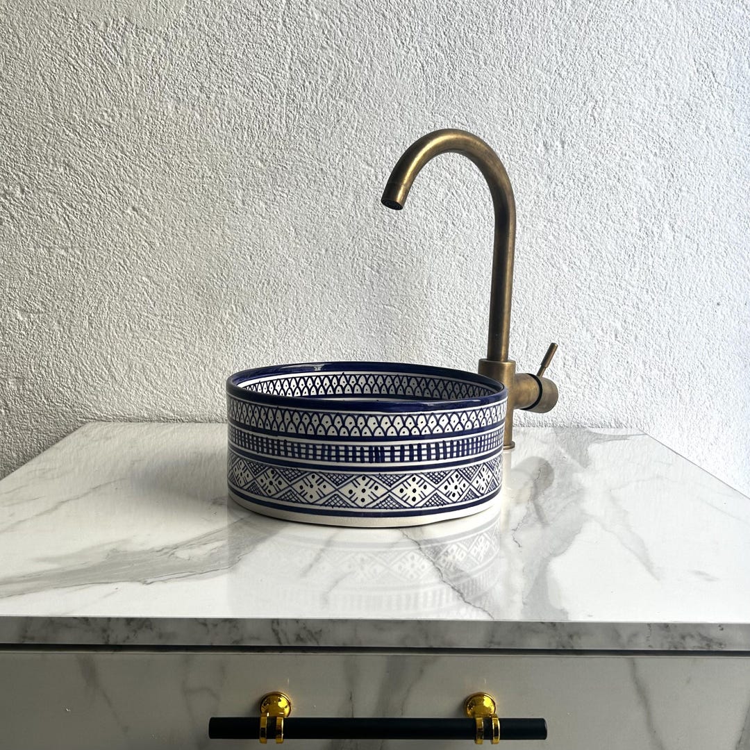 NAVY BLUE Vessel Sink, Small Craft Sink for Bathroom Handmade Ceramic ...