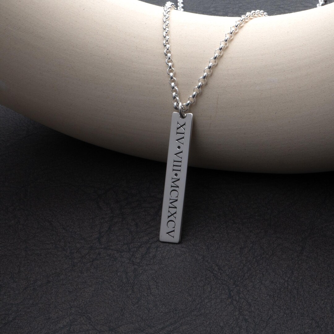 Engraved Roman Numeral Necklace for Men: Sterling Silver Personalized ...