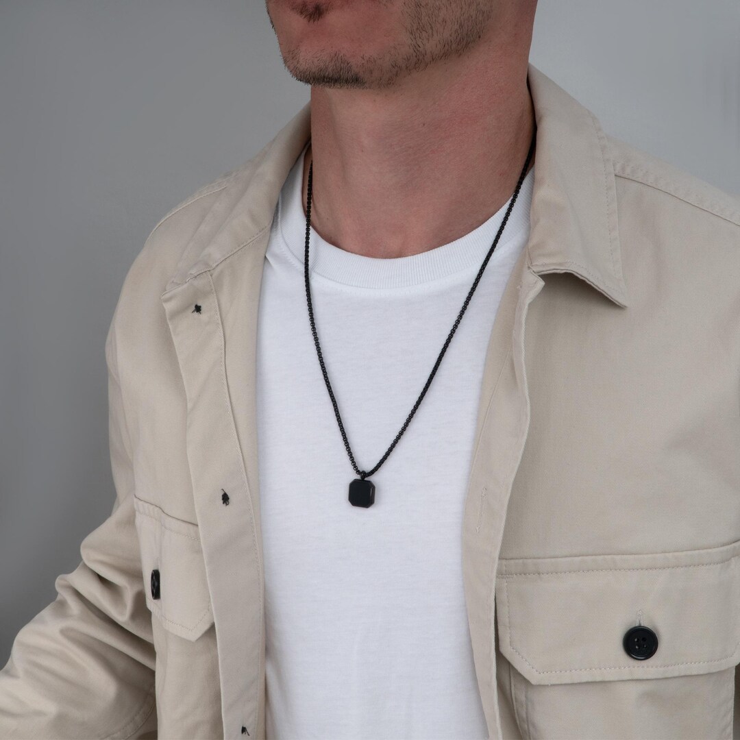 Black Onyx Necklace for Men: Stainless Steel Pendant, Custom Engraving ...
