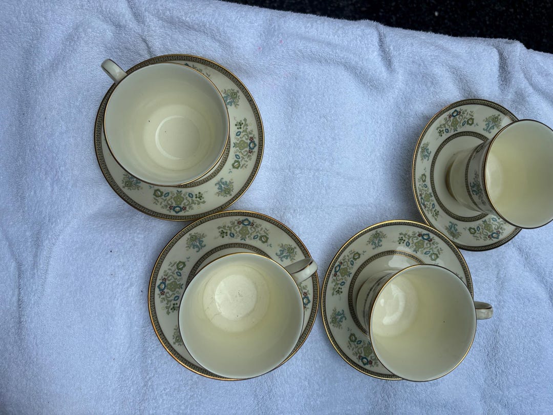 English Minton Henley Pattern A Set of 4 Footed Tea and Saucer Set ...