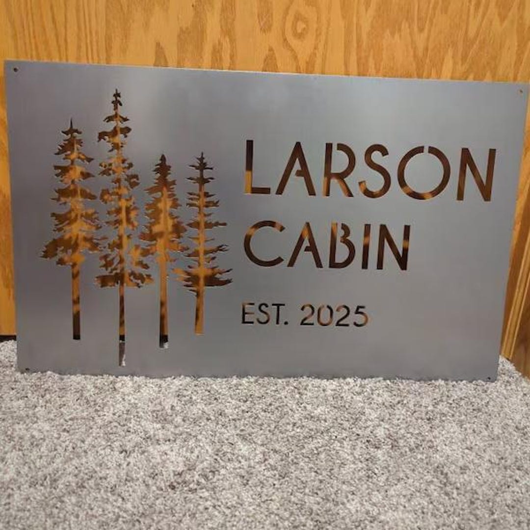 Custom Metal Cabin Sign, Pine Tree Metal Sign, Family Name Sign, Lake ...