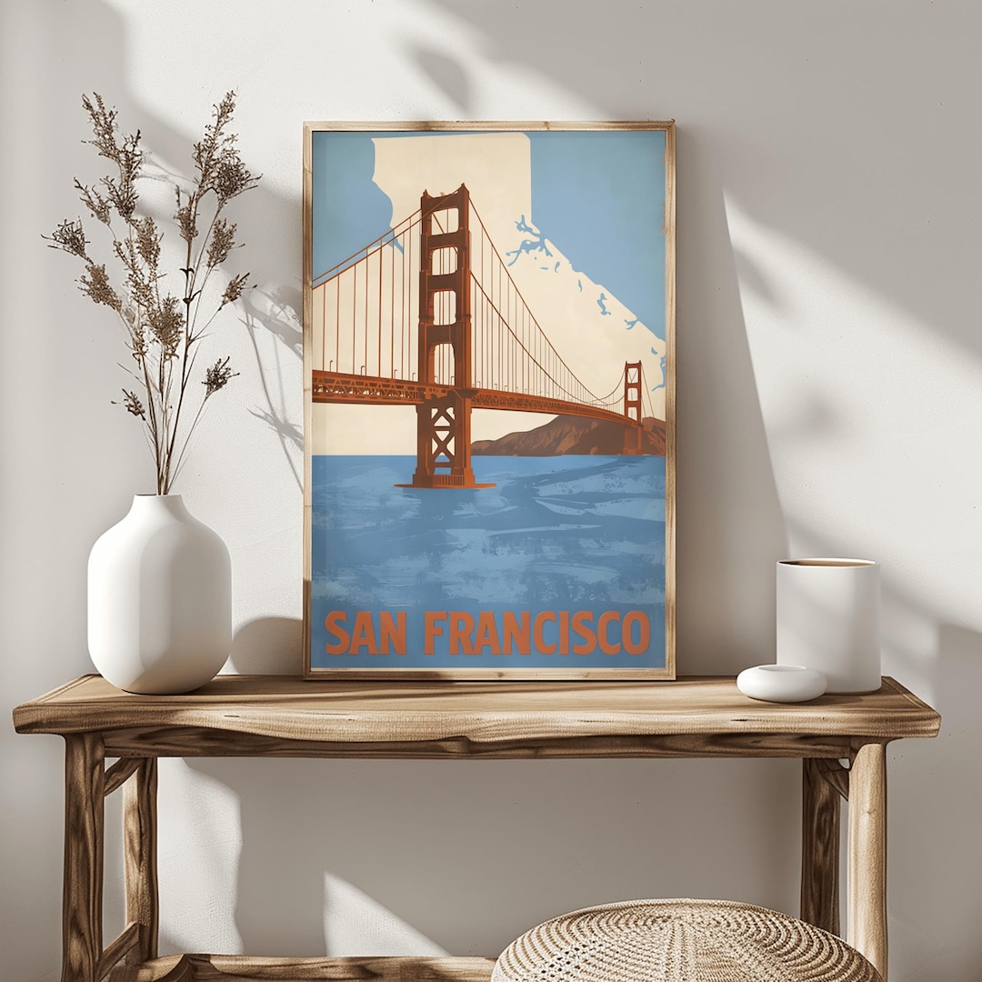 Poster With Wooden Frame San Francisco Red Bridge Wall Art Home Decor