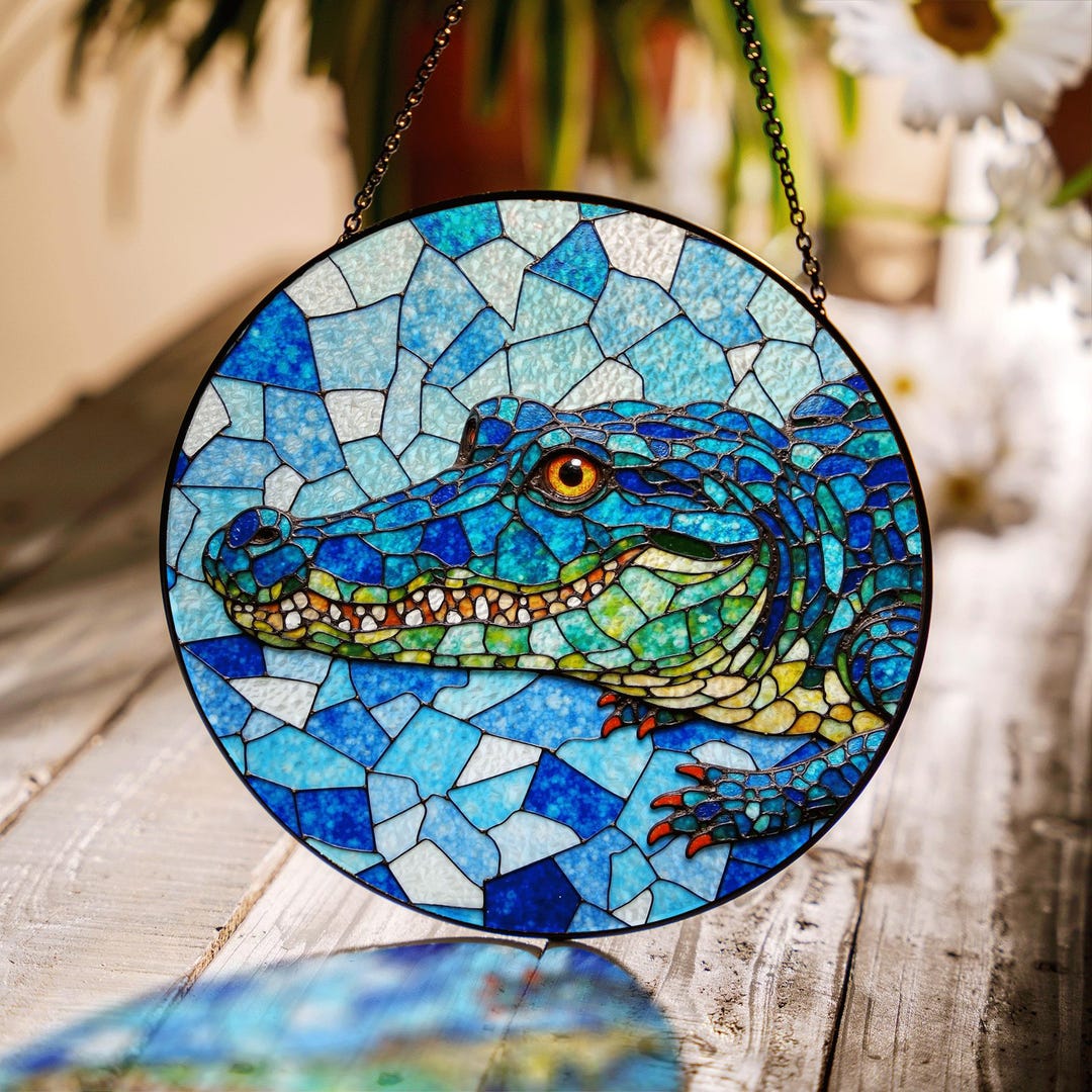 Alligator Stained Glass Suncatcher Mosaic Wildlife Nature Gift for ...