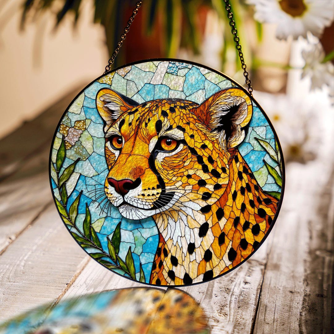 Cheetah Jungle Stained Glass Suncatcher Wild Animal Decor Gift for ...