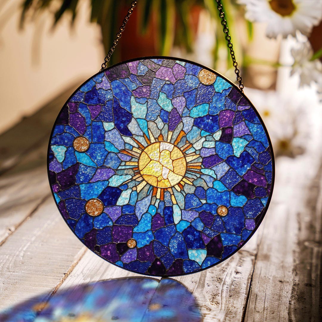 Vibrant Mosaic Sun Art Round Suncatcher Window Hanging Gift for Light ...