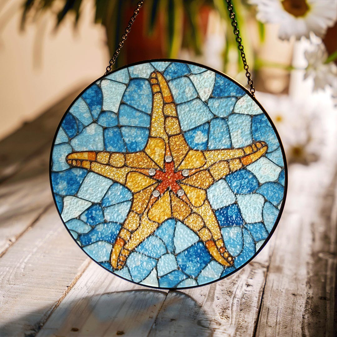 Starfish Stained Glass Suncatcher Handmade Ocean Art Gift for Beach ...