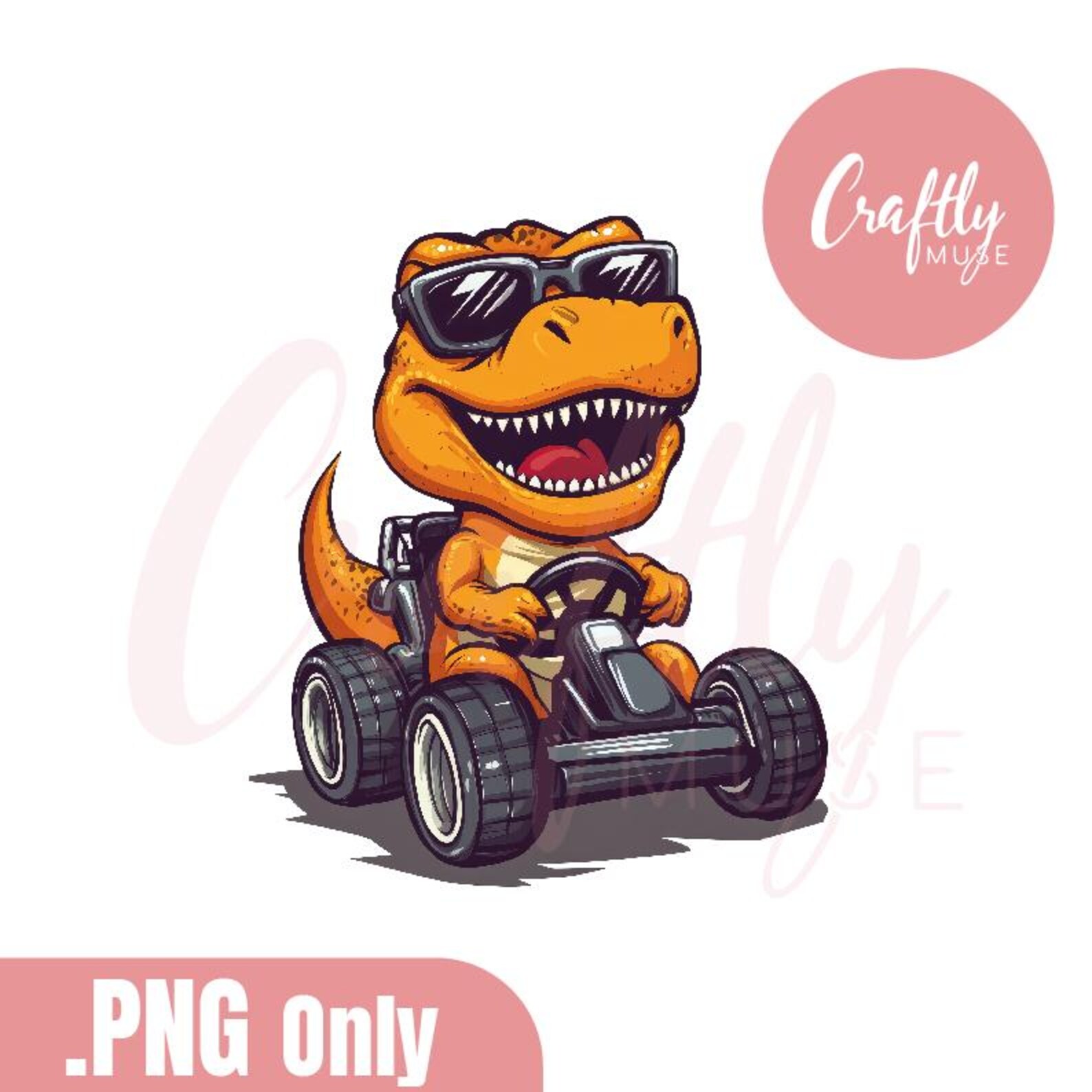 T-rex PNG | Dinosaur PNG | Cool T-rex Driving a Go-kart PNG | Cartoon ...