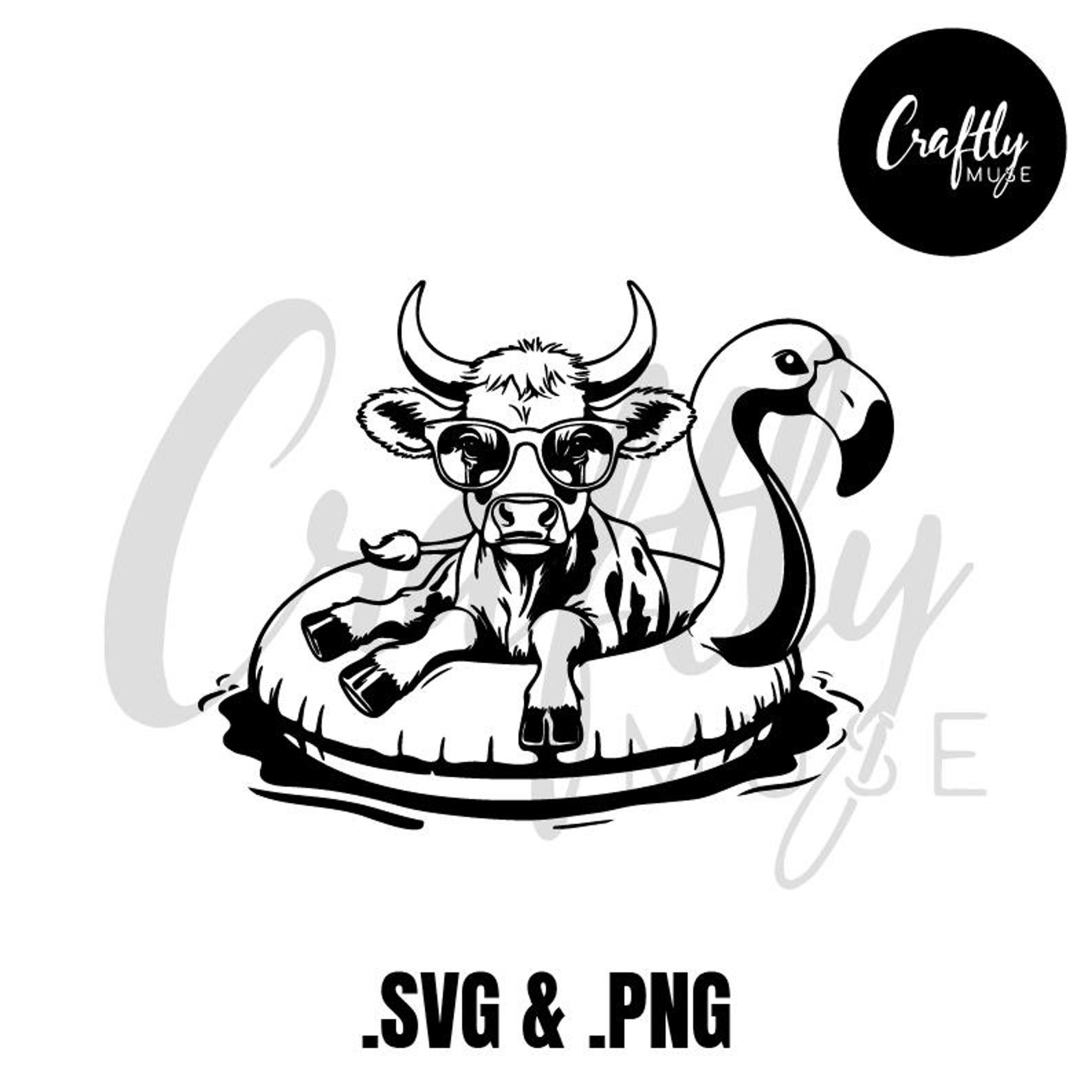 Funny Summer Cow SVG | Cool Cow in Flamingo Float PNG | Farm Animal ...