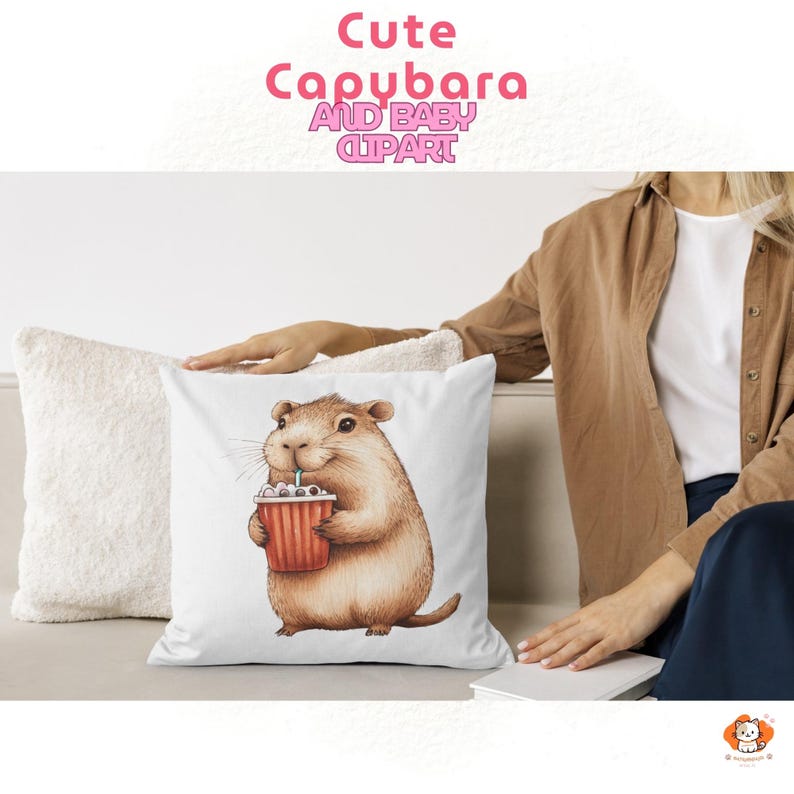 Watercolor Cute Capybara and Baby Clipart Adorable Hand-painted ...