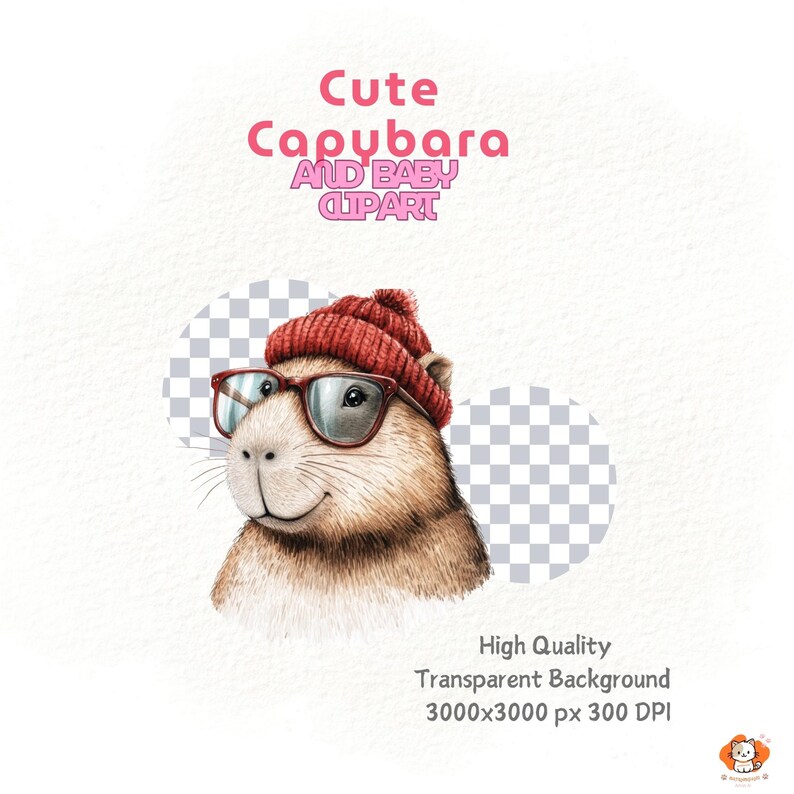 Watercolor Cute Capybara and Baby Clipart Adorable Hand-painted ...