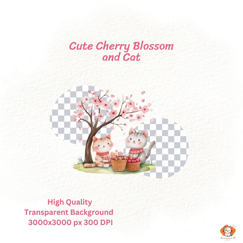 Cute Cherry Blossom and Cat Watercolor Clipart Set – Adorable Floral ...