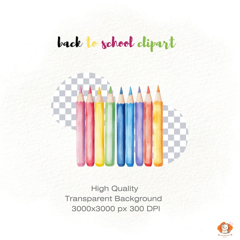Watercolor School Clipart Bundle for Kids, Back to School Supplies PNG ...