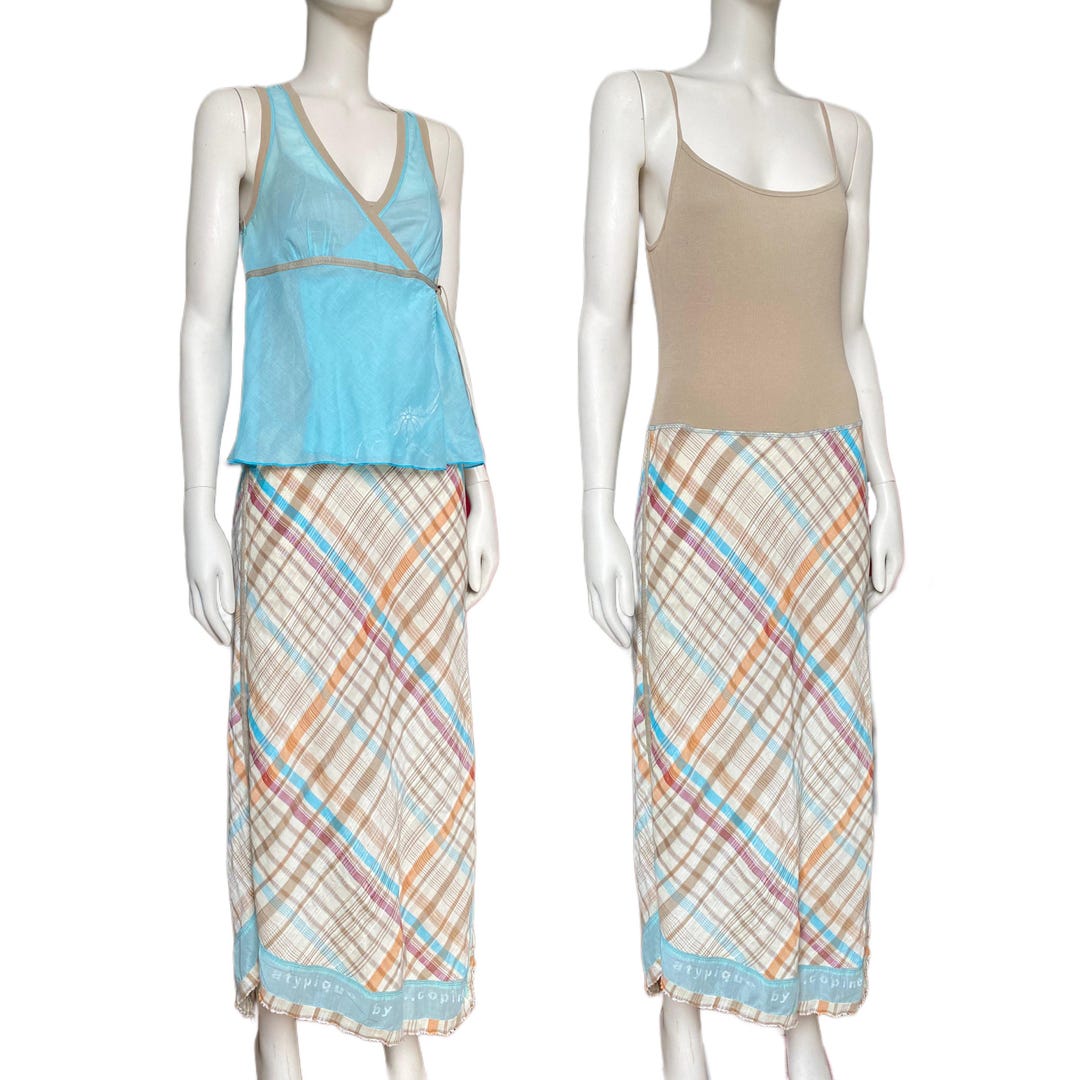 Vintage Cop Copine Two Piece Cottagecore Check Asymmetrical Coquette ...