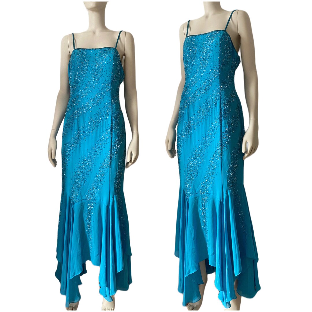 Amazing Vintage Turquoise Blue Y2K Embellished Sequins Beads Fishtail ...