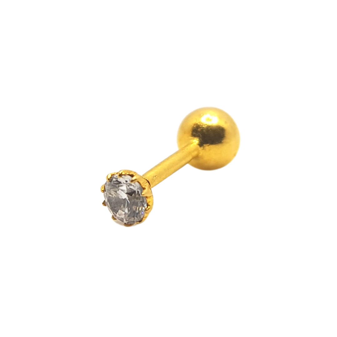 Double Sided Nose Stud 14K Solid Gold With Gold Ball & White American ...