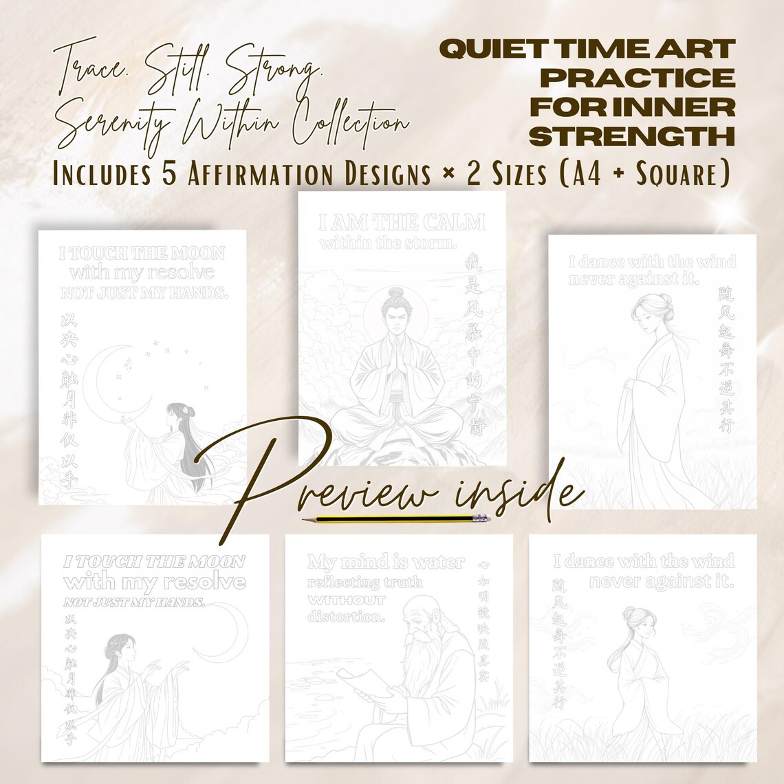 Affirmation Coloring Pages: Mindful Tracing Art (PDF Download A4 ...