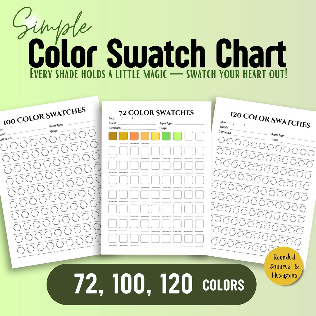 Simple Color Swatch Charts – Rounded Squares & Hexagons | 72 100 120 ...