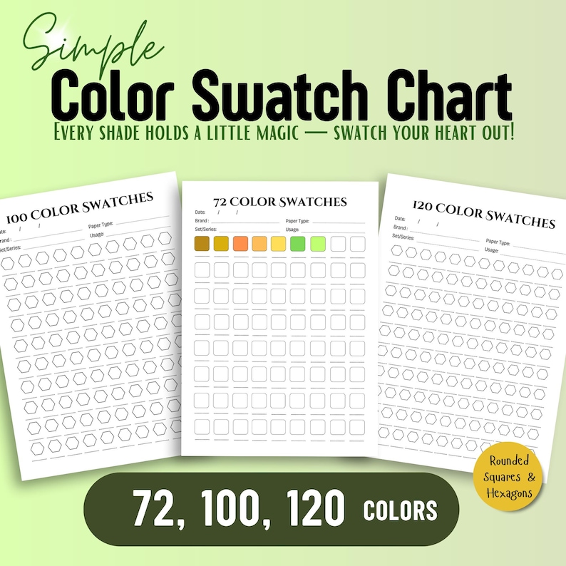 Printable Color Swatch Chart: Rounded Squares & Hexagons (PDF) - Etsy