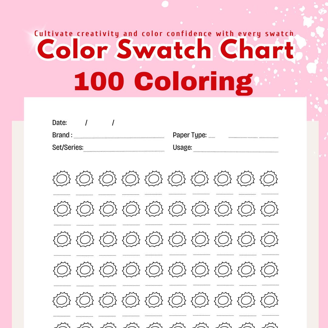 Cute Color Swatch Chart 100 Colors Printable Art Tool, Kawaii Color ...