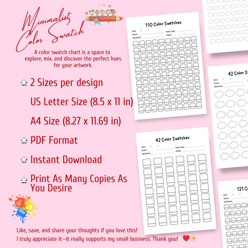 Printable Color Swatch Chart: Artist Palette Template (PDF) - Etsy