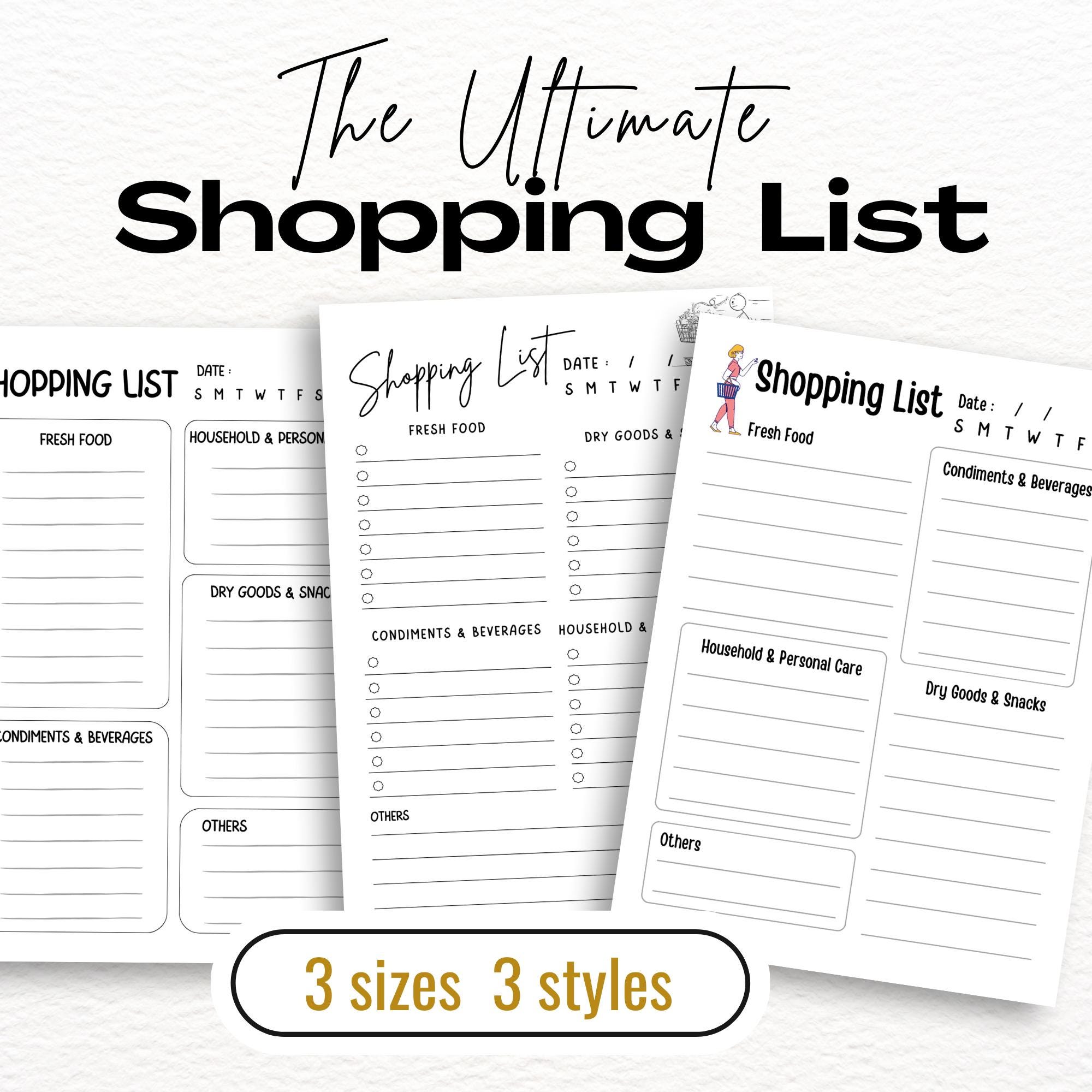 Printable Grocery Shopping List: Minimalist Organized Checklist (A4 A5 ...