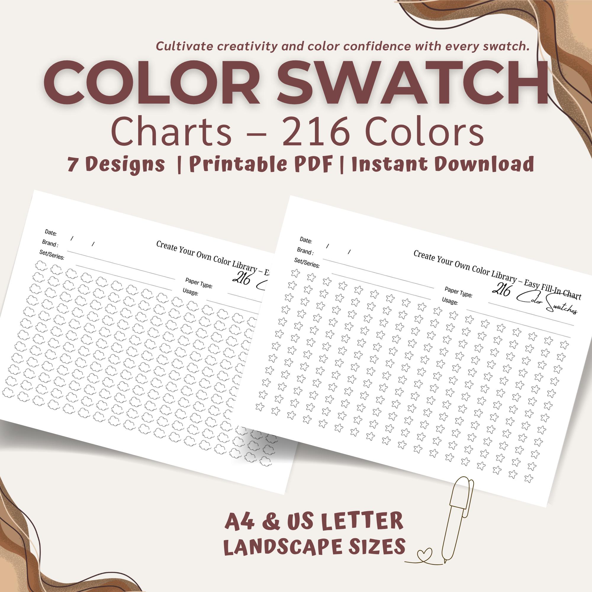 Horizontal Color Swatch Chart Printable – Landscape Marker Swatch Sheet ...