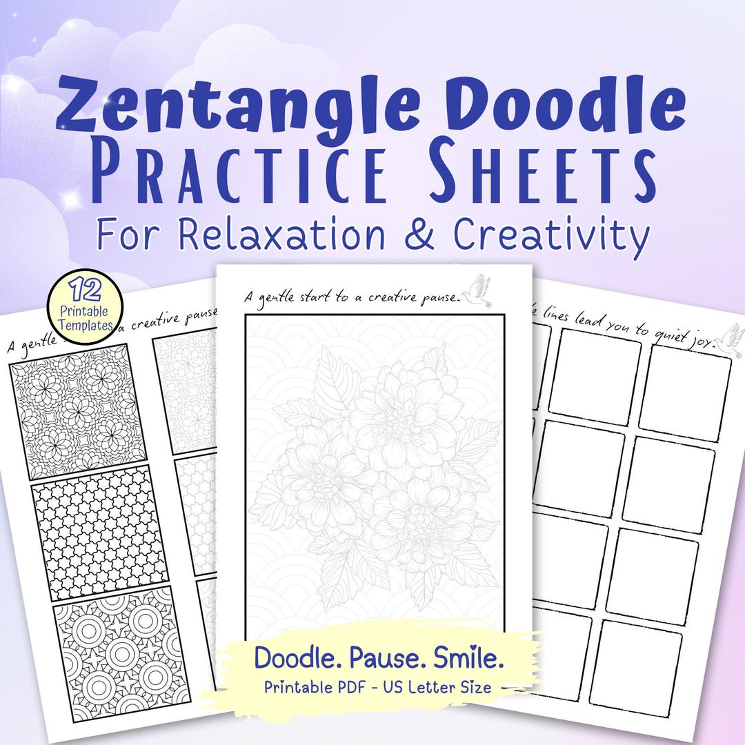 Zentangle Doodle Practice Sheets – Relaxing Doodle Art for Mindful ...