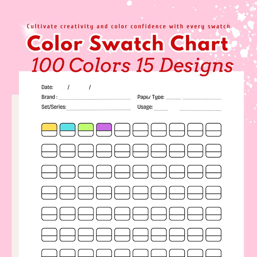 Color Swatch Chart - 100 Colors, Cute Blank Swatch Template, Alcohol ...