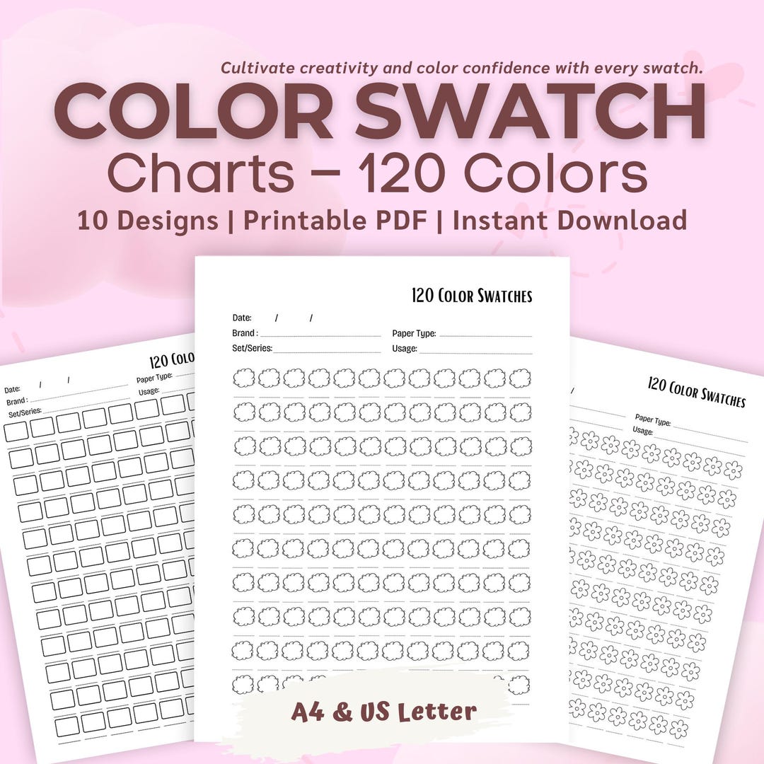 Color Swatch Chart Printable: Marker, Watercolor, Pencil Tracker (A4/US ...