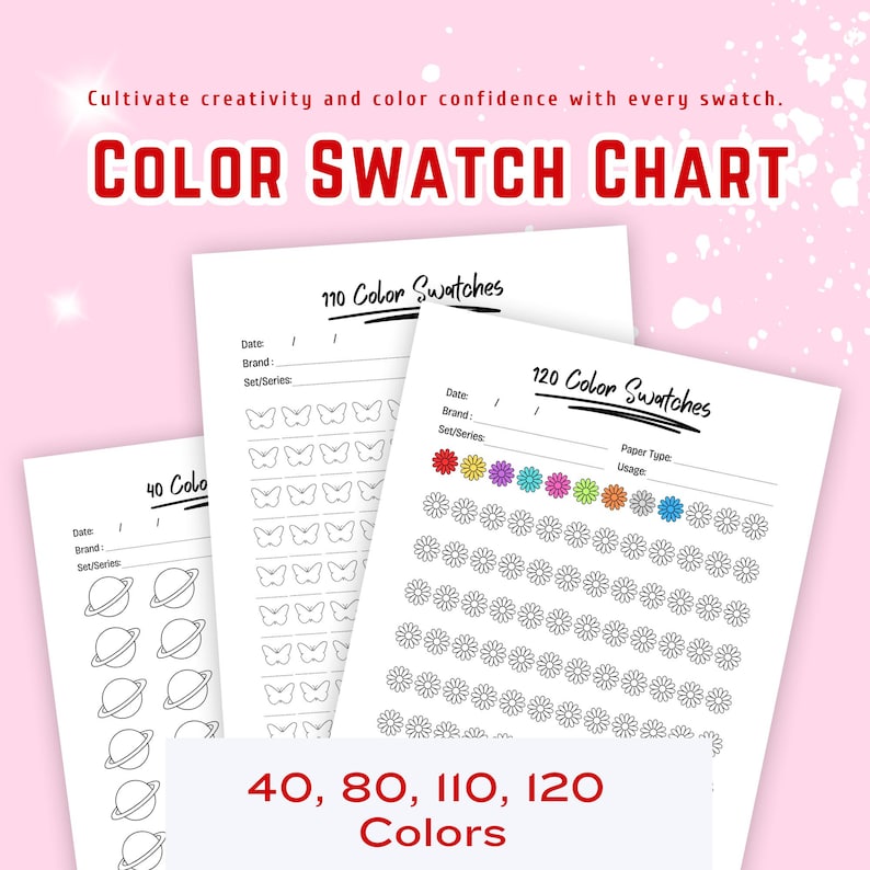 Printable Color Swatch Charts: 40, 80, 110, 120 Colors (PDF) - Etsy