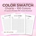 100 Color Swatch Chart Printable PDF | 15 Layouts | A4 & US Letter ...