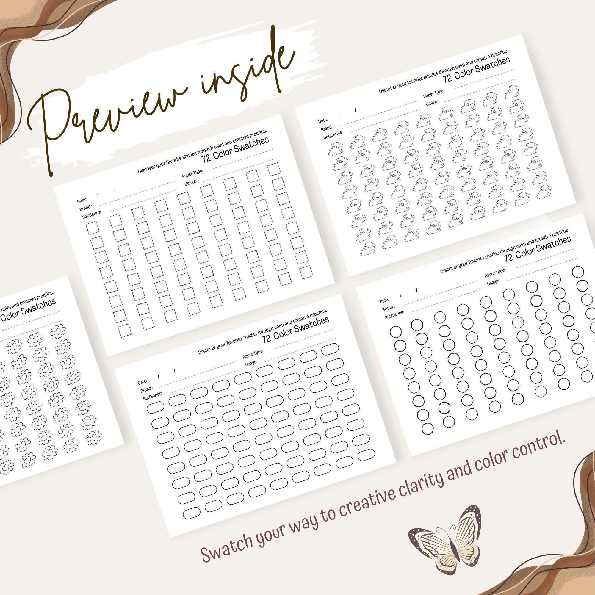 72-color Swatch Chart – Horizontal Printable PDF | A4 & US Letter | Art ...