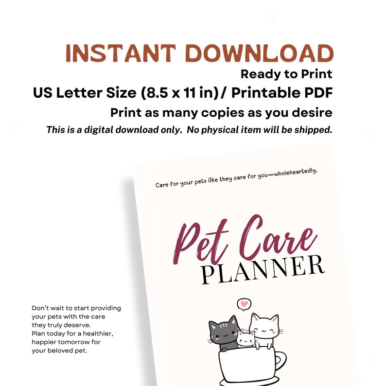 Pet Planner Printable, Dog Cat Planner Pdf, Pet Care Tracker, Pet ...