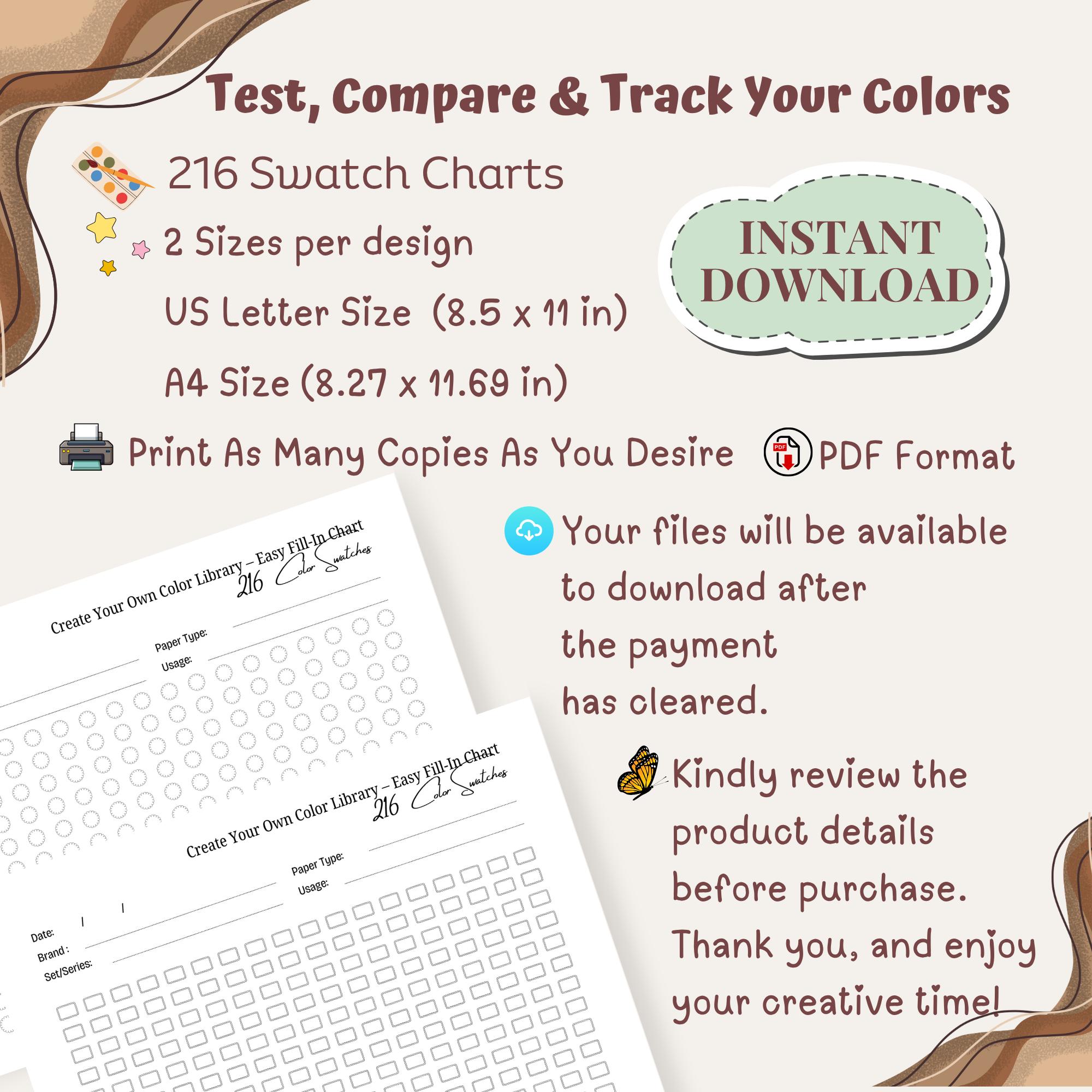 Horizontal Color Swatch Chart Printable – Landscape Marker Swatch Sheet ...