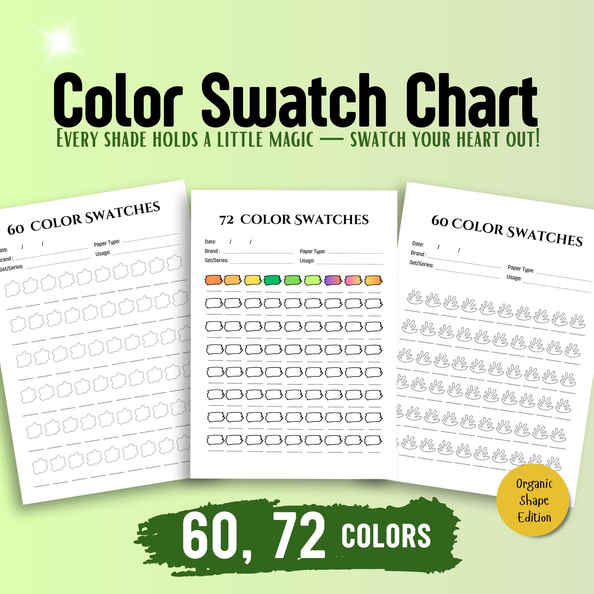Printable Color Swatch Chart | 60 & 72 Colors | Organic Shapes | A4 A5 ...