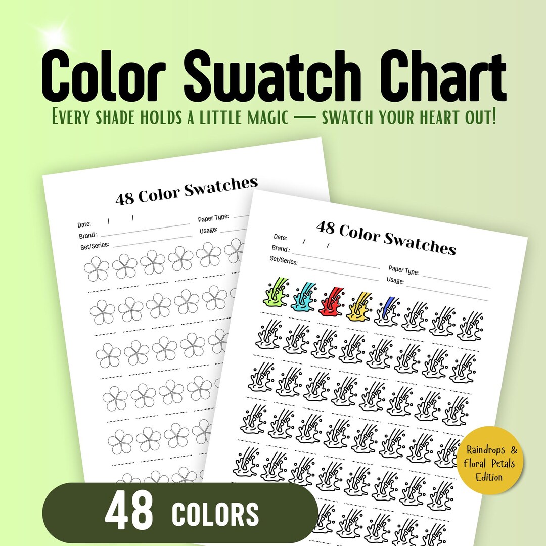 48 Color Swatch Chart Set | Raindrop & Floral Petal Shapes | Printable ...