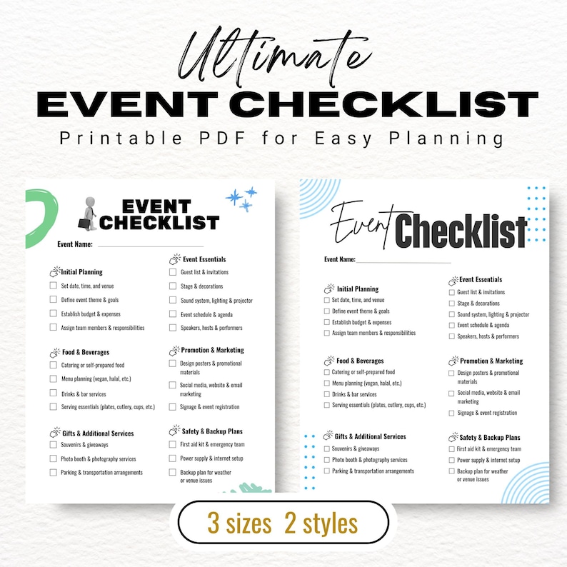 Event Checklist | Printable PDF for Easy Event Planning (A4, A5, US ...